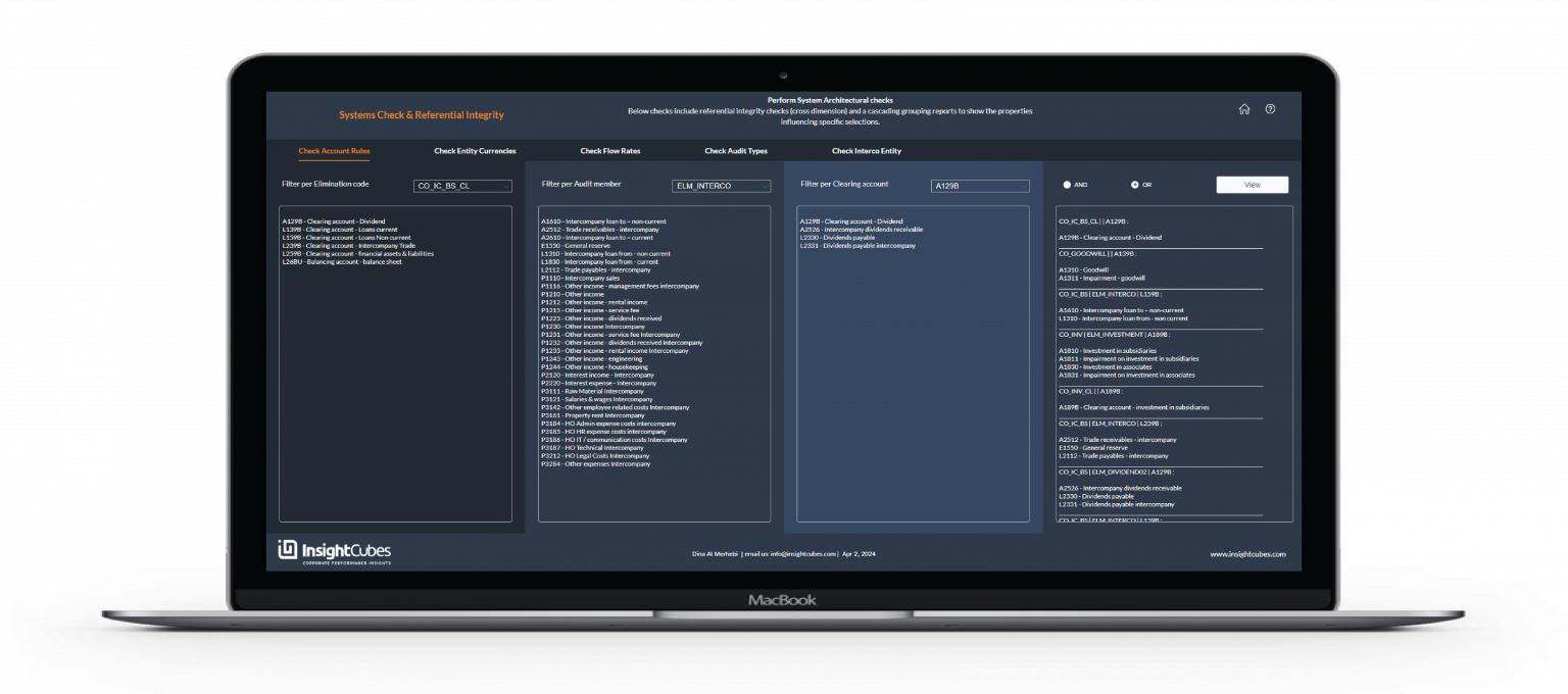 Systems Check and Referential Integrity Interface - InsightCubes