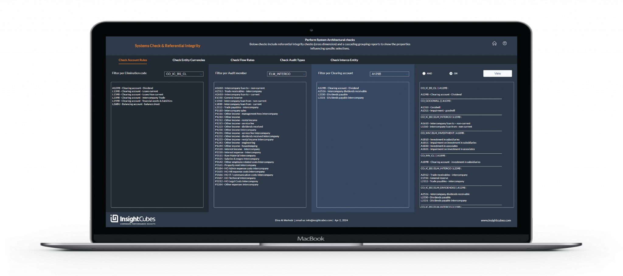 Systems Check and Referential Integrity Interface - InsightCubes
